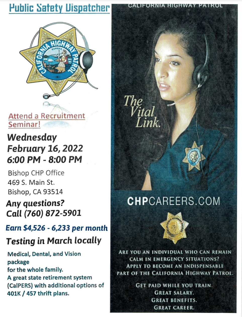 Want to be a CHP Public Safety Dispatcher? Eastern Sierra Now | Local News