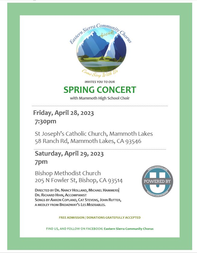 Announcing Eastern Sierra Community Chorus Spring Concerts Eastern ...