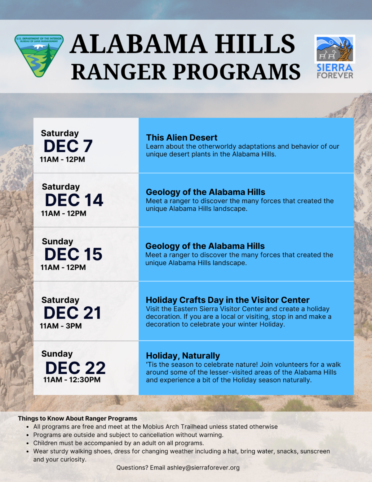 Alabama Hills Ranger Program: Holiday Crafts Day in the Visitor Center ...