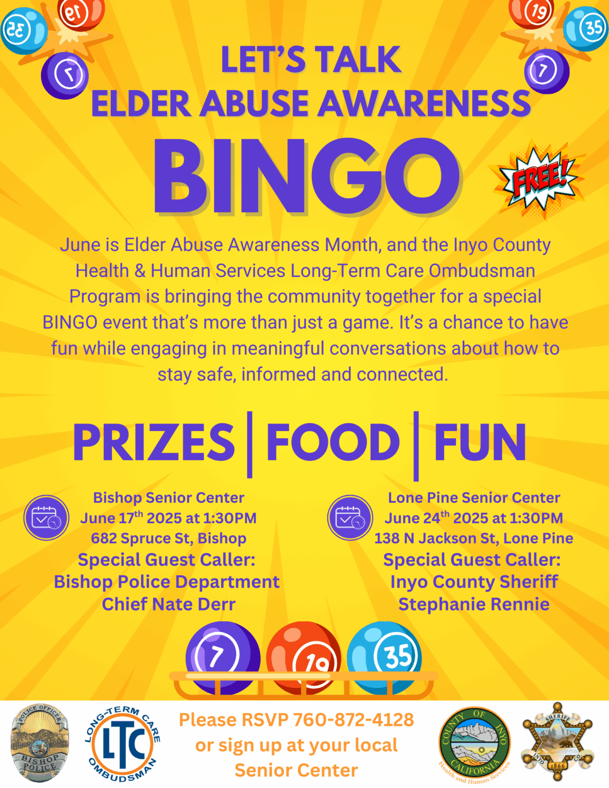Elder Abuse Awareness Month Bingo Events in Bishop and Lone Pine ...