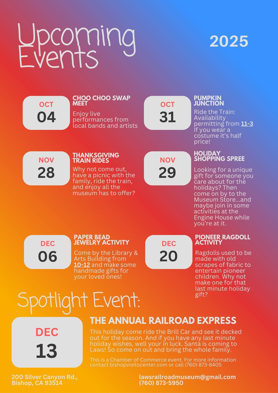 Upcoming Events at Laws Railroad Museum Eastern Sierra Now | Local News